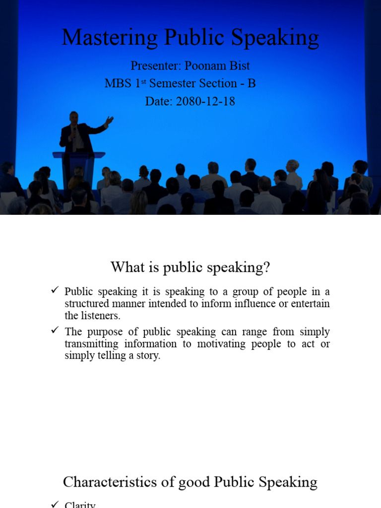 Public Speaking by Poonam Bist | PDF | Public Speaking | Cognitive Science