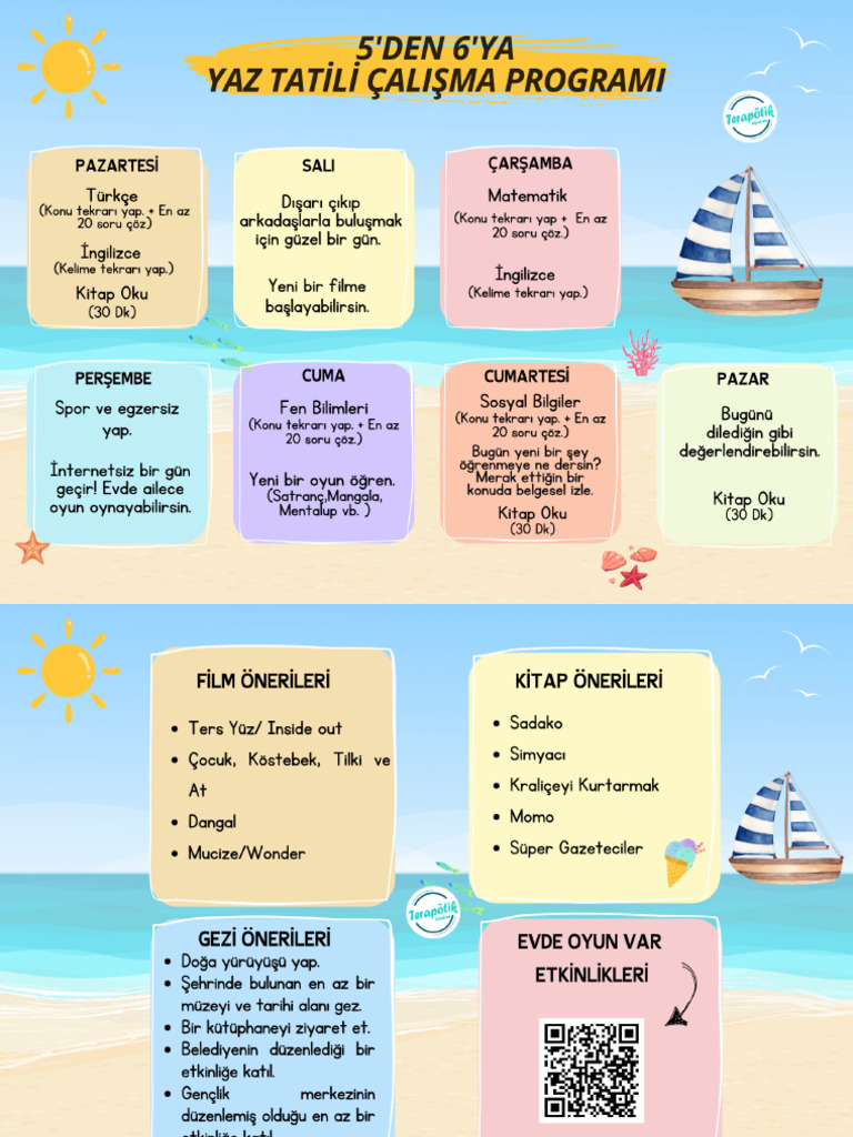 5'Den 6'Ya Yaz Tatili Çalışma Planı | PDF