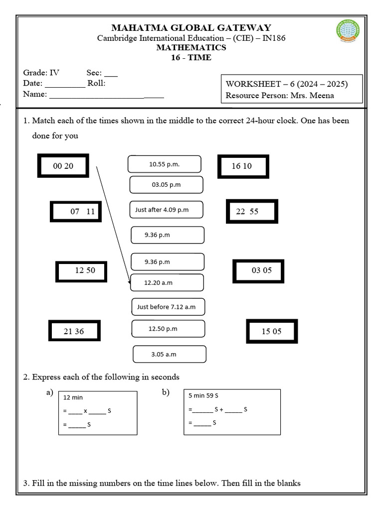 Grade4 6 Time Worksheet | PDF