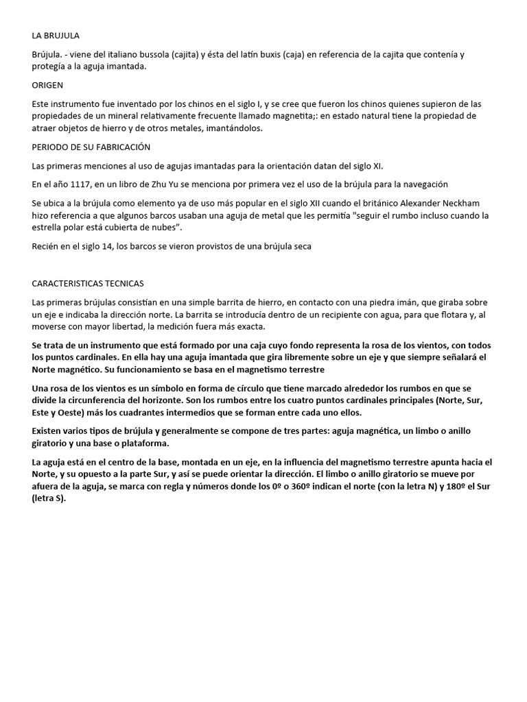 Historia y características de la brújula | PDF | Brújula | Imán