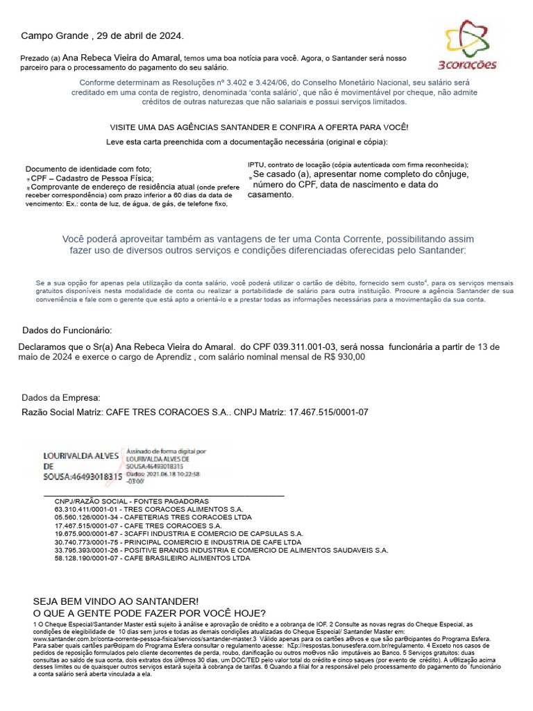 Carta Santander | PDF | Cheque (banco)