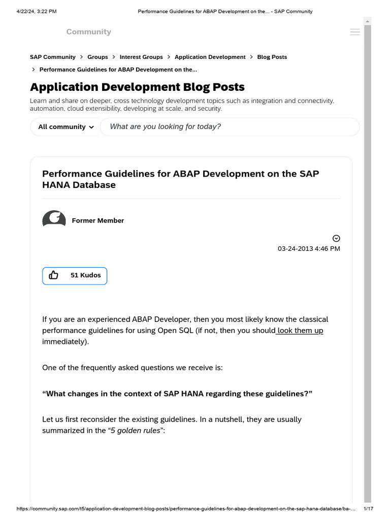 Performance Guidelines for ABAP Development on the... - SAP Community | Download Free PDF ...
