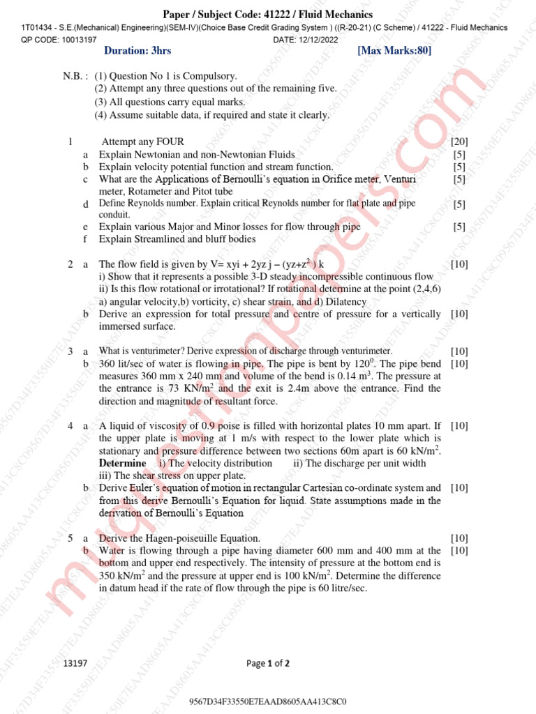 FM Dec 2022 | PDF | Physical Phenomena | Continuum Mechanics