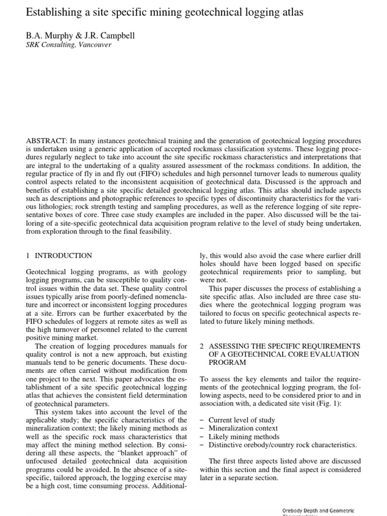 Establishing A Site Specific Mining Geotechnical Logging Atlas | PDF ...