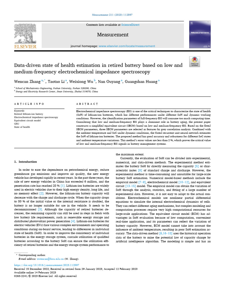 Data Driven State of Health Estimation in Retired Battery Based o ...