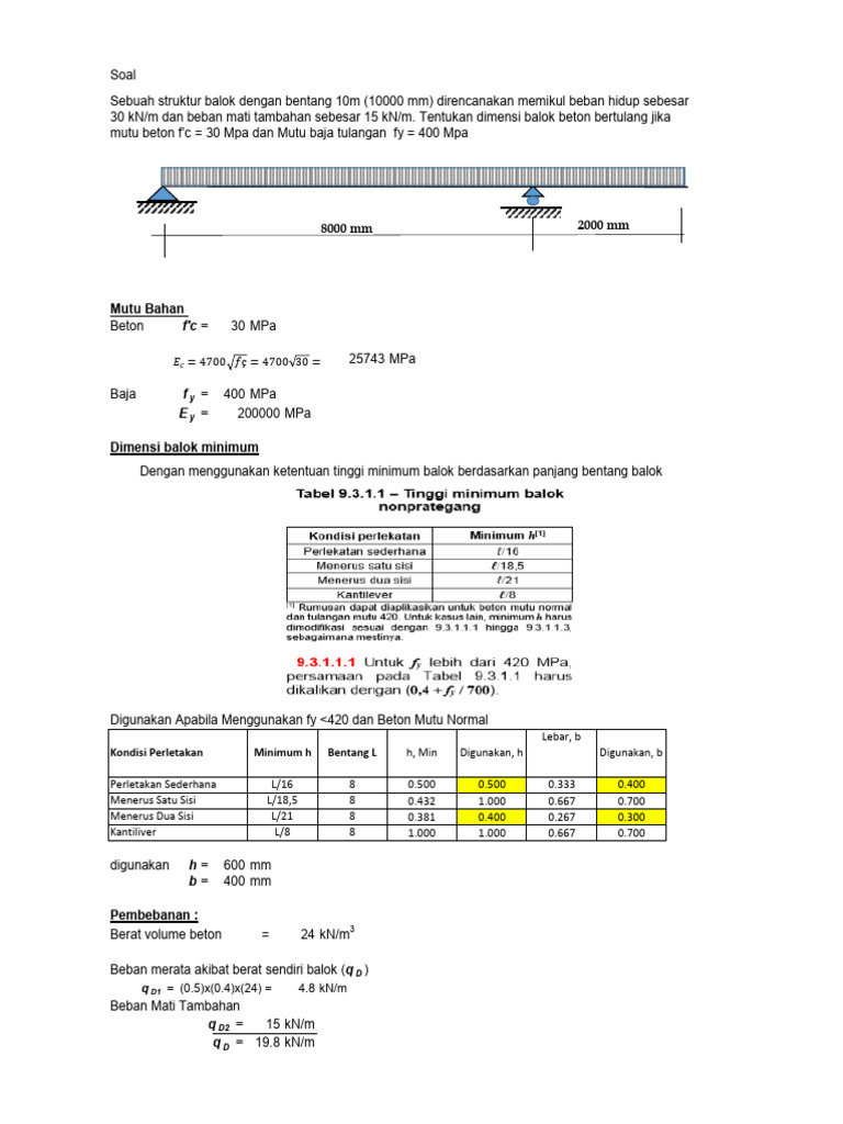 Dimensi Balok Beton Bertulang 30 MPa | PDF