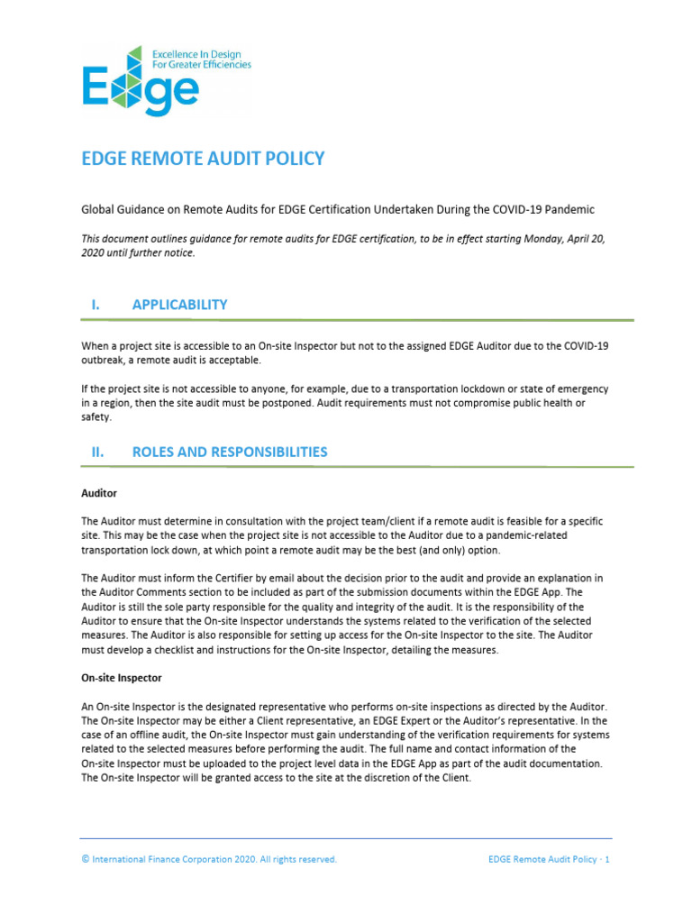 EDGE Remote Audit Policy During COVID 19 English | Download Free PDF ...