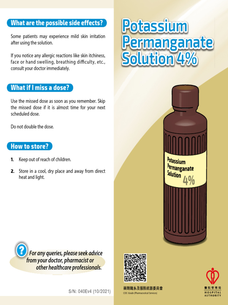 Potassium Permanganate Solution 4 | PDF | Allergy | Diseases And Disorders