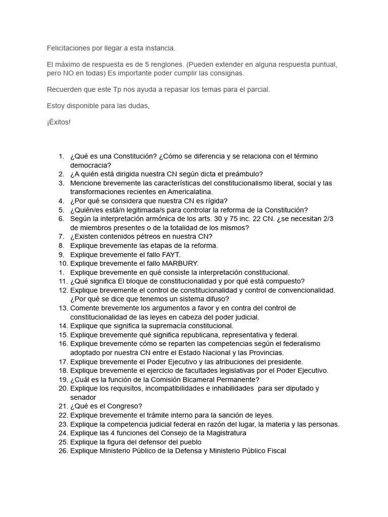 C1. TP Individual Obligatorio | PDF | Constitución | Ejecutivo (gobierno)