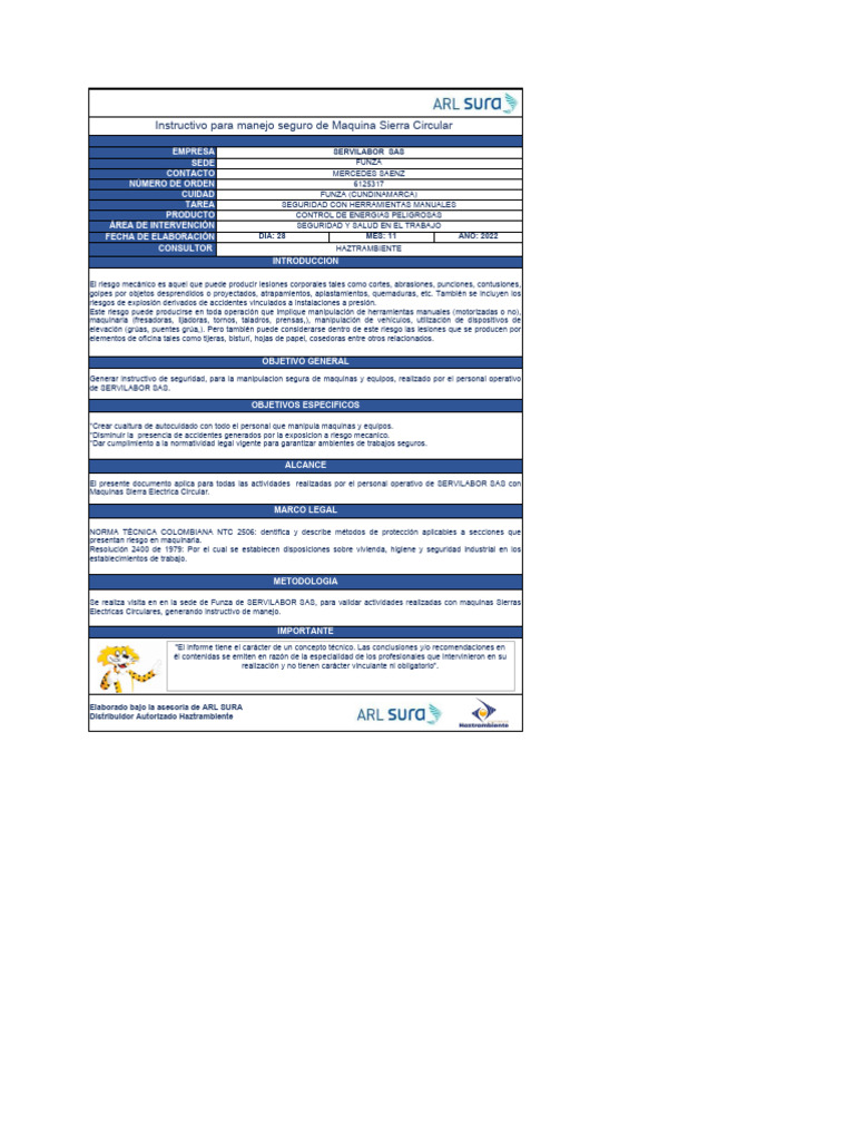 Instructivo Manejo Seguro de Sierra Circular - 6125317-Servilabor | PDF ...