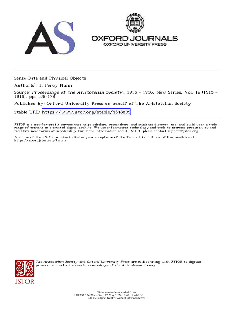 Sense-Data and Physical Objects | PDF | Experience | Knowledge