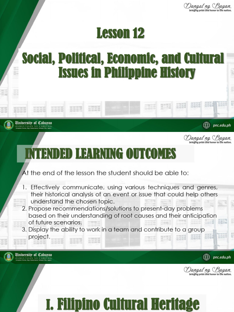 Lesson 12 Social Political Economic and Cultural Issues in Philippine ...