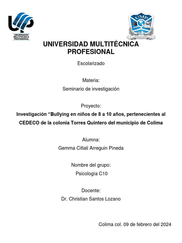 INVESTIGACIÓN BULLYING 1era Pacial | PDF | Agresión | Comportamiento