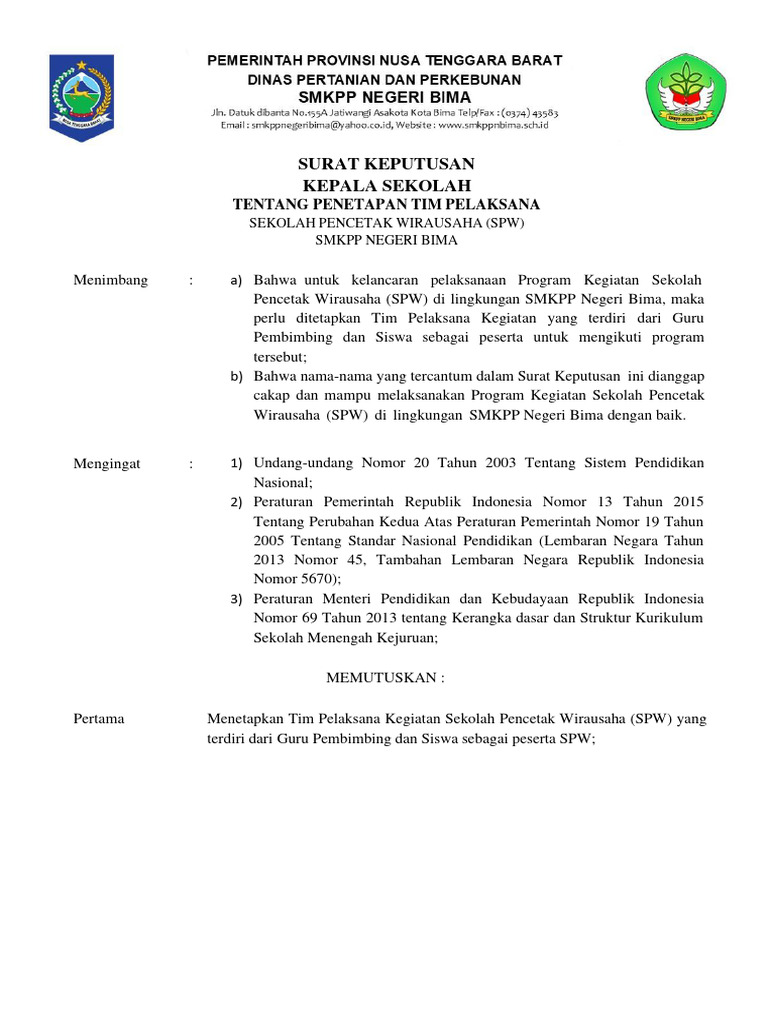 SK SPW SMKPP Negeri Bima | PDF