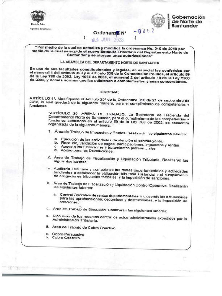 Ordenanza 002 de 2023 | PDF