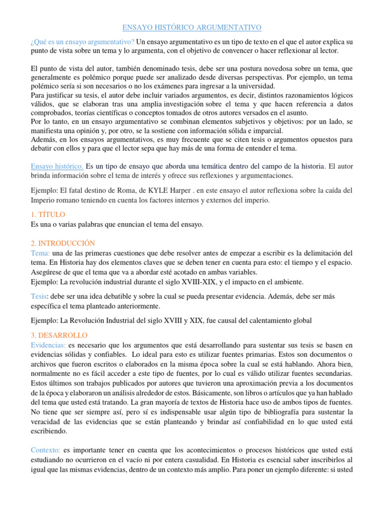 Ensayo Histórico Argumentativo | PDF | Ensayos | Autor
