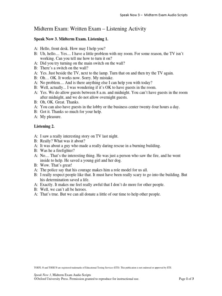 SN3 Midterm Exam Audio Scripts | PDF | Test Of English As A Foreign ...