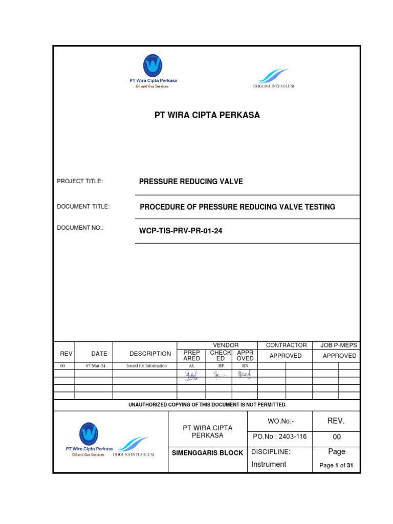 Procedure - Testing of PRV R00 | PDF | Valve | Gases