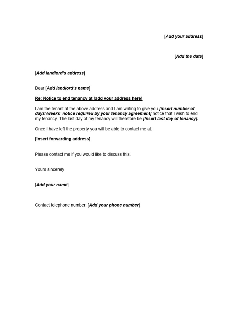 Tenant Notice to End Tenancy Letter | PDF | Law