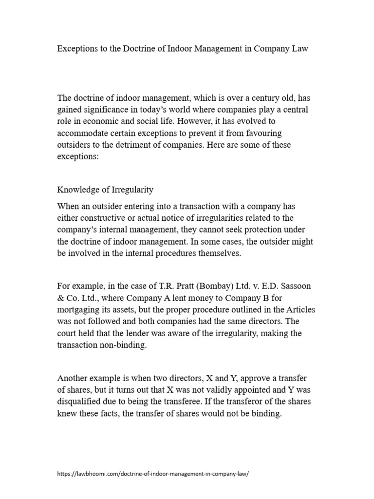 Indoor Management Cases | PDF | Business Law | Common Law