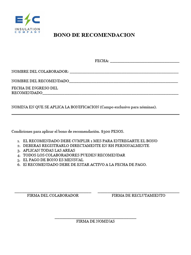 Formato Bono Por Recomendado | PDF