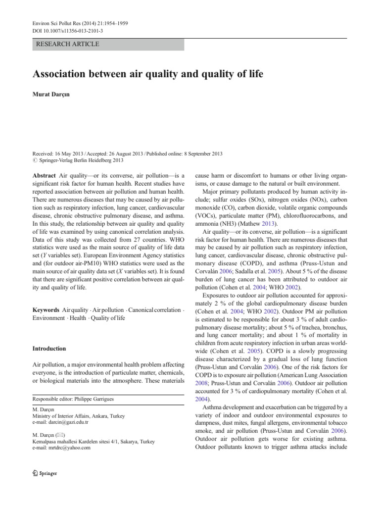 Air Quality On Quality of Life | PDF | Air Pollution | Respiratory Diseases