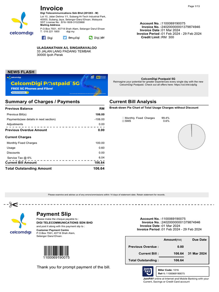 Digi_Bill_13798749460.8020161457182255 | PDF | Cheque | Credit Card