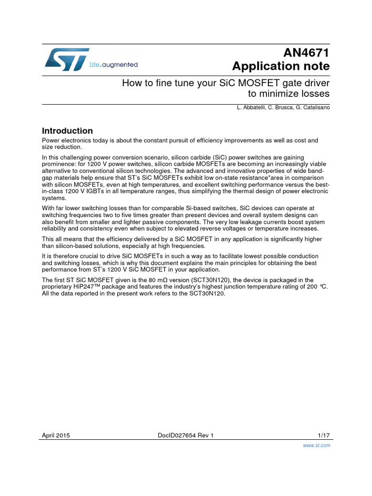 An4671 How To Fine Tune Your Sic Mosfet Gate Driver To Minimize Losses Stmicroelectronics | PDF ...