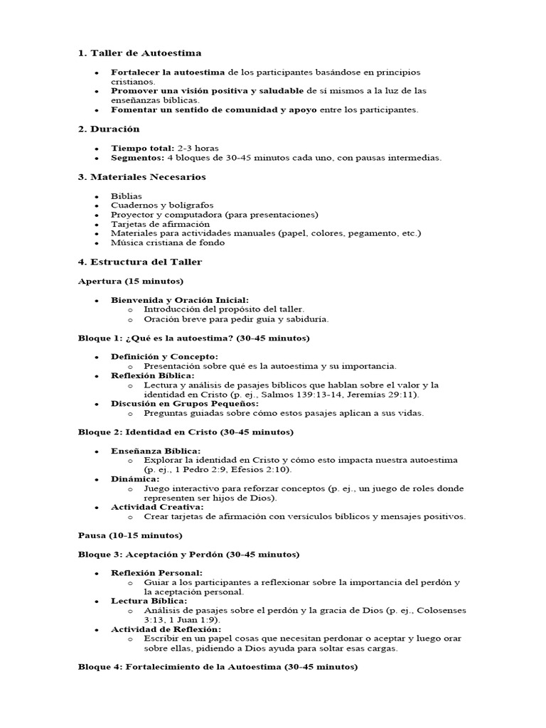 Taller Autoestima Pdf Cristo Título Autoestima