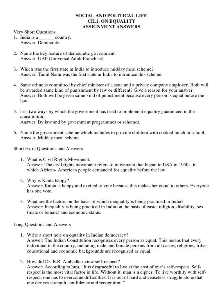 Ch.1.on Equality Assignment Answers | PDF | Social Equality | Disability