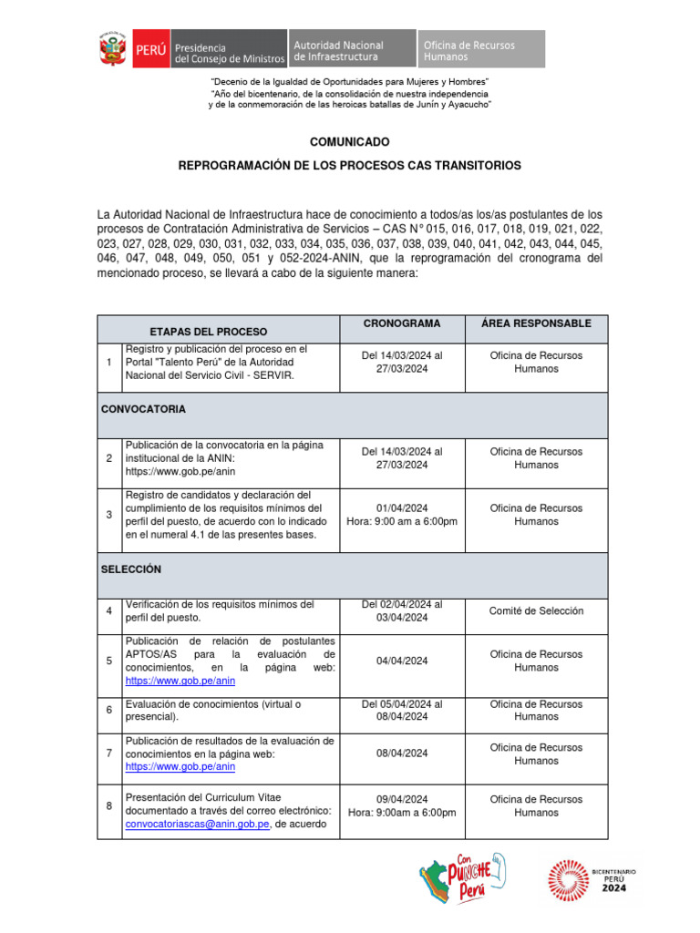 Comunicado Reprogramacion de Cronograma | PDF