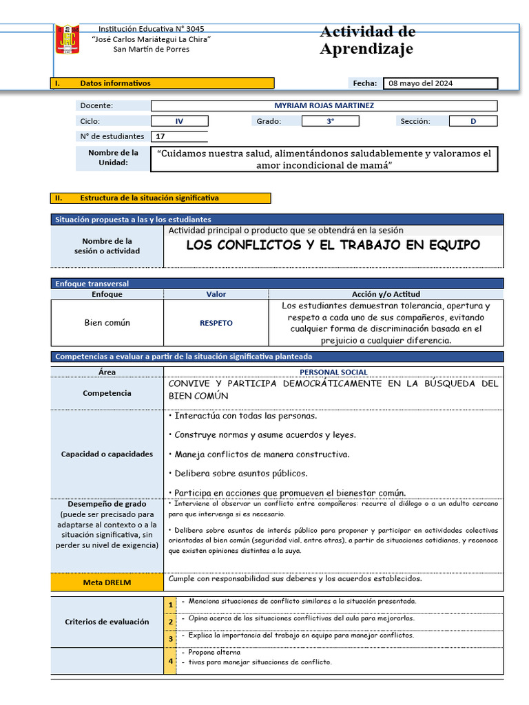 Actividad de Aprendizaje Conflictos | PDF | Evaluación | Aprendizaje