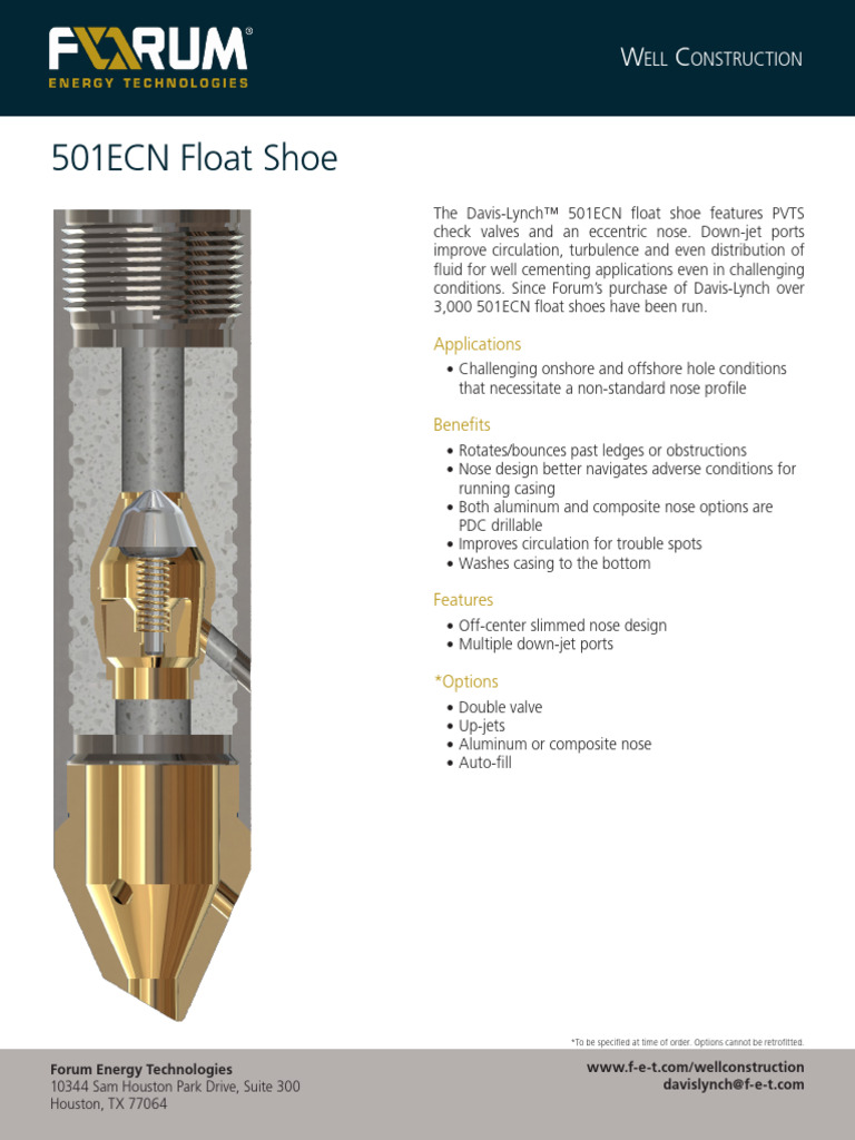 501ECN Float Shoe | PDF | Manufactured Goods | Mechanical Engineering