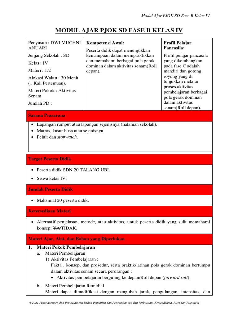 Modul PJOK Kelas 4: Senam Roll Depan | PDF