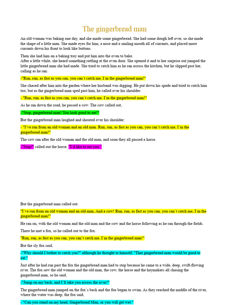 Story Telling the Gingerbread Man | PDF