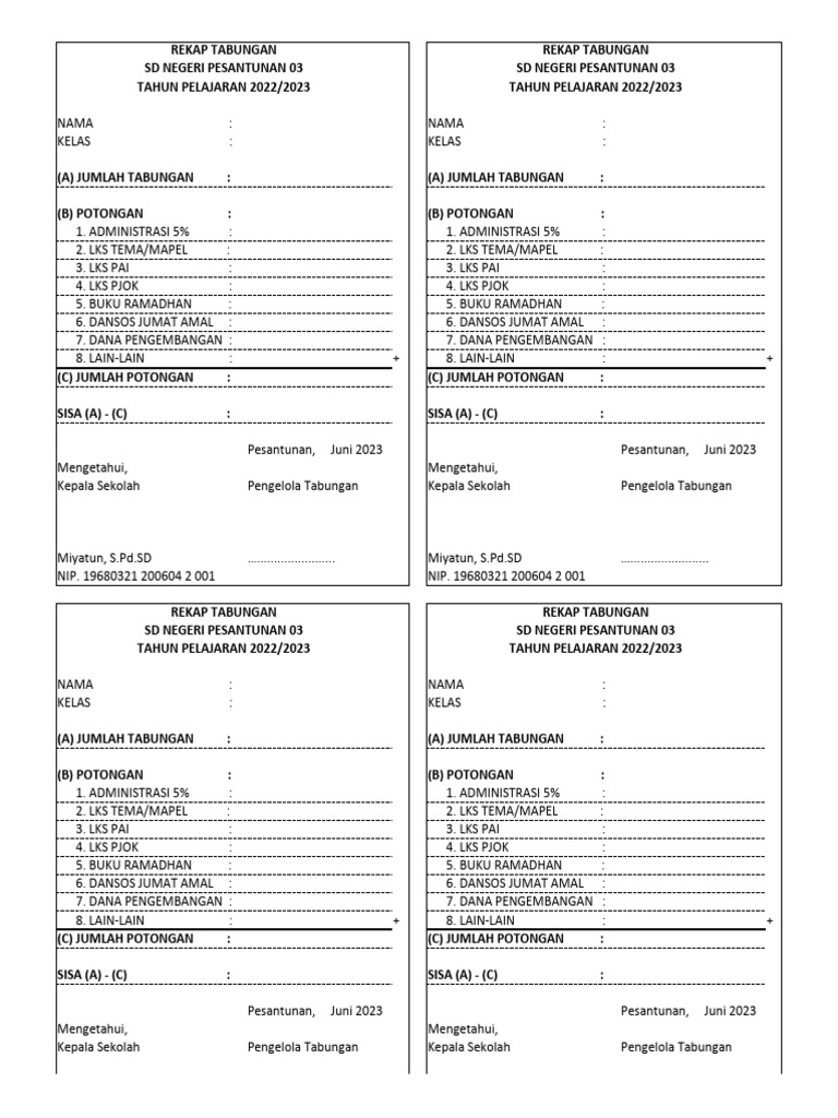 Lembar Rekap Tabungan | PDF