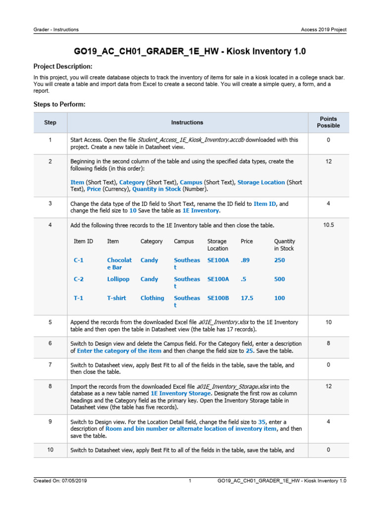 Go19 Ac Ch01 Grader 1e HW Instructions | PDF | Table (Database) | Microsoft Excel