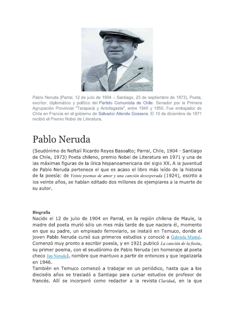 Reseña PABLO NERUDA PDF | PDF