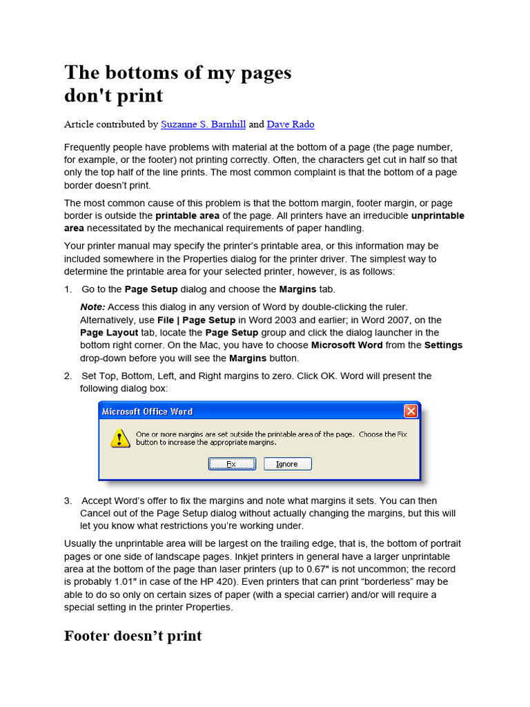 The Bottoms of My Pages Don | PDF | Printer (Computing) | Page Layout
