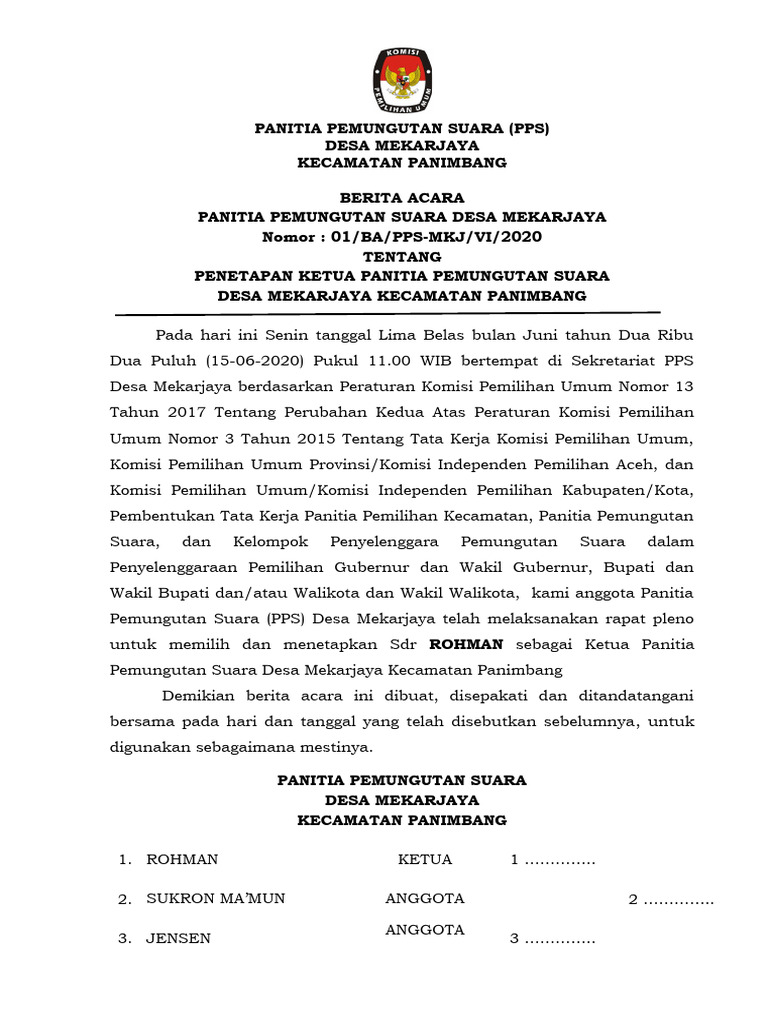 Ba Pleno Penetapan Ketua PPS | PDF