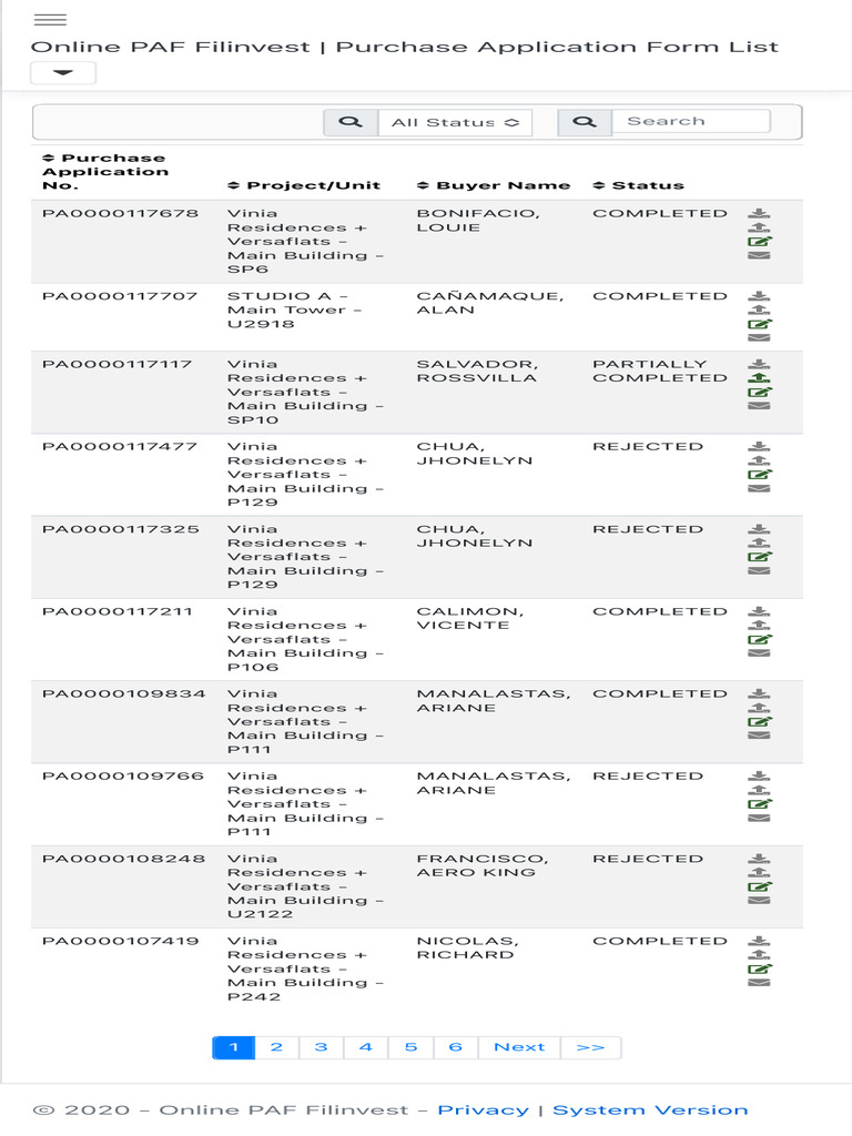 Purchase Application Form List - Online PAF Filinvest | PDF