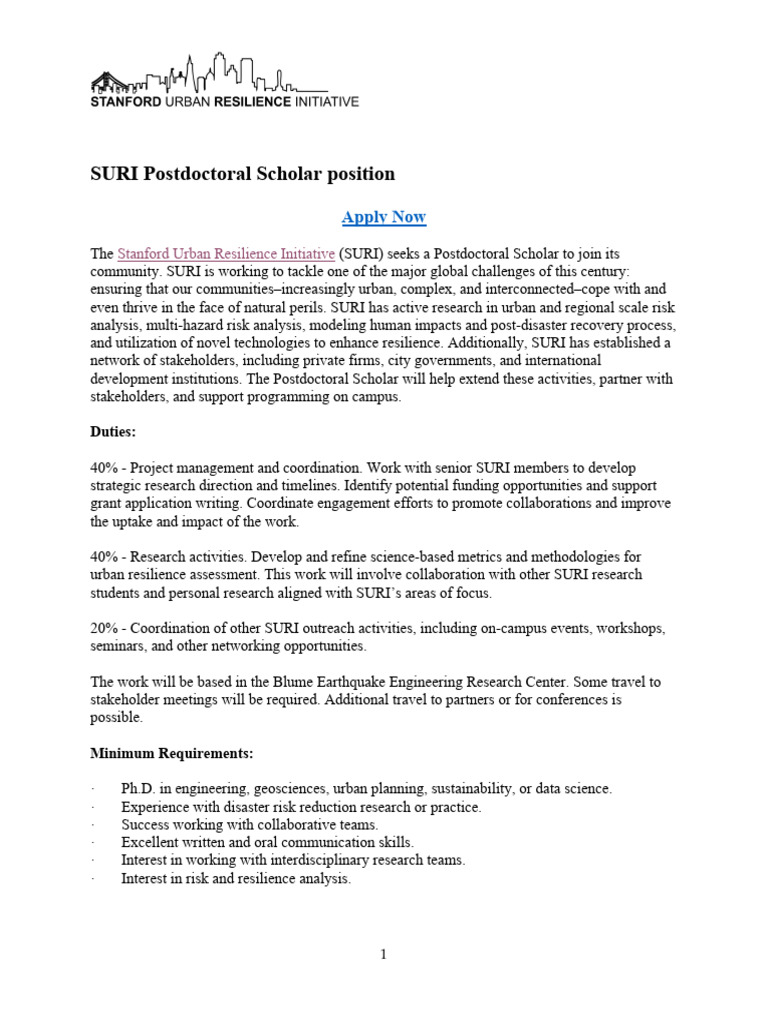 Postdoctoral Scholar Position 1701658924 | PDF | Psychological Resilience | Risk Management