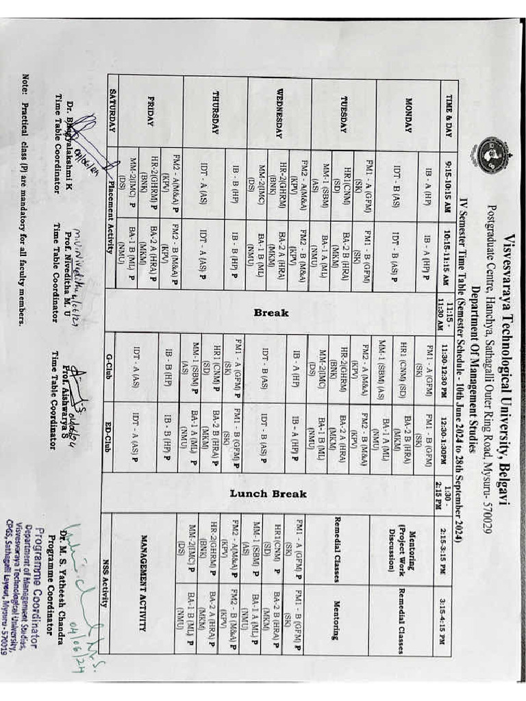 4th Semester Time Table | PDF