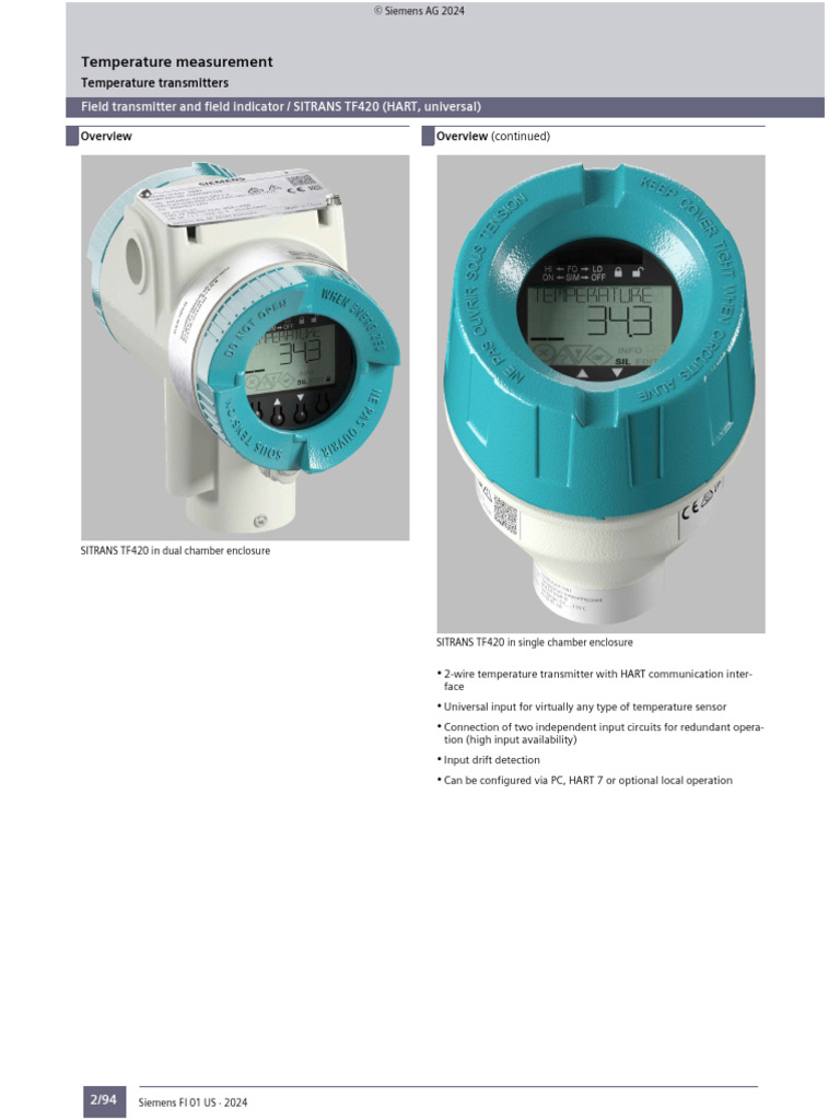 sitrans tf420 hart universal_2024 | PDF | Thermocouple | Analog To Digital Converter