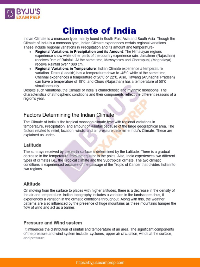 Climate of India Upsc Notes 56 | PDF | Monsoon | Wound