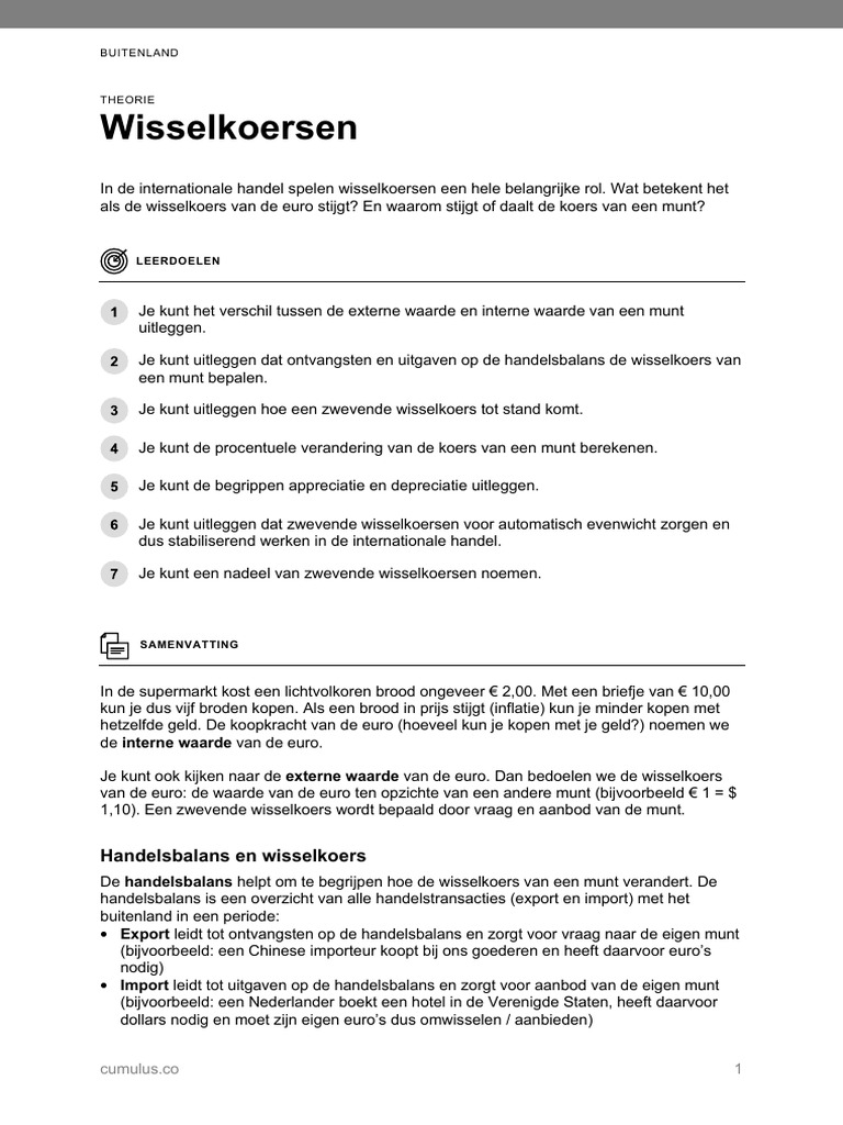 Wisselkoersen: Handelsbalans en Wisselkoers | PDF