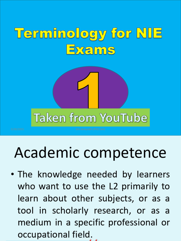 វិញ្ញាសា អង់គ្លេសTerminology for NIE | PDF | Second Language Acquisition | Second Language