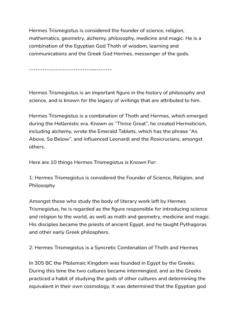 Hermes Trismegistus: Founder of Alchemy | PDF | Hermes Trismegistus ...