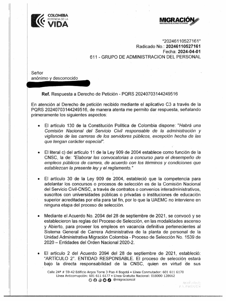 RESPUESTA DERECHO DE PETICION grado 13 | PDF RESPUESTA DERECHO DE PETICION grado 13 | PDF