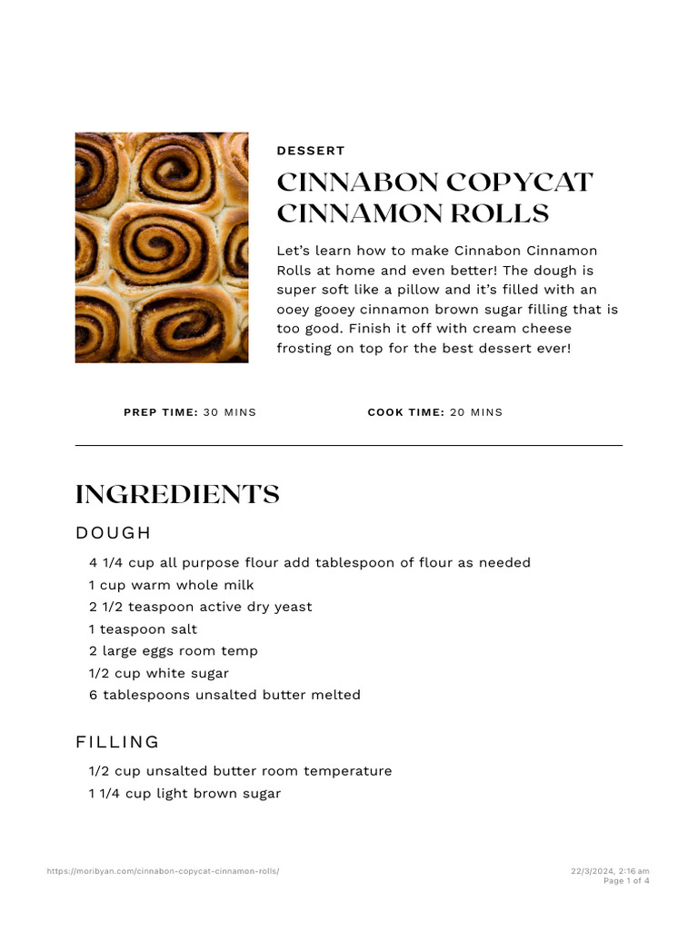 Homemade Cinnabon Cinnamon Rolls Recipe | PDF | Teaspoon | Food And ...